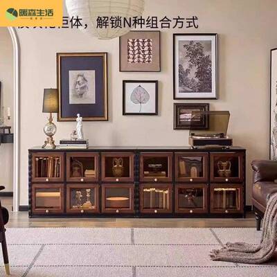 实木茶几式复古电柜视美式法厅小户型大气储物柜落客地柜子62743
