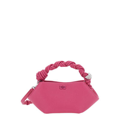 Ganni 甘尼 女士 SS26 手提包 'Bou' 粉色迷你编织手柄皮革手袋