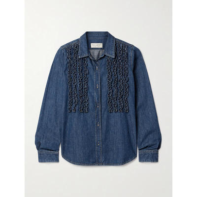 Nili Lotan 女士 SS25 衬衫 Lexa 荷叶边牛仔布