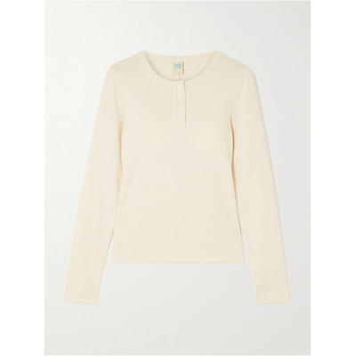 FLORE FLORE 女士 SS26 T恤 Jess 罗纹有机棉针织亨利领上衣