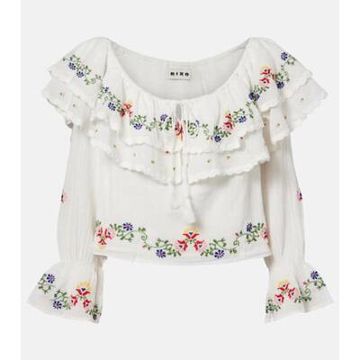 RIXO 女士 上衣 Maurine 刺绣荷叶边棉质上衣