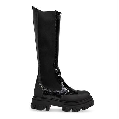 Ganni 甘尼 女士 FW24 长靴 黑色 Cleated High 切尔西靴