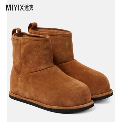 Amina Muaddi 女款Heidi 皮毛内里绒面革短靴 迷衣时尚