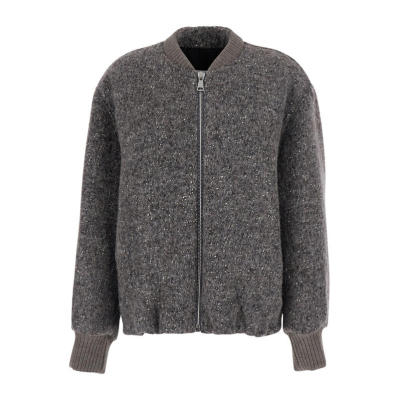 Tela 女士 FW26 开衫 for 灰色针织衣领松紧带下摆羊毛混纺短夹克