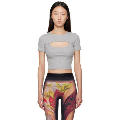 Marine Serre 女士 T恤 灰色 Moon Logo Ribbed Jersey Cut-Out