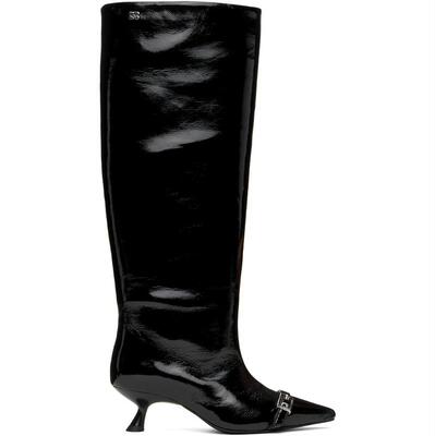 Ganni 甘尼 女士 长靴 黑色 Eyelets Slouchy High Shaft 高筒靴