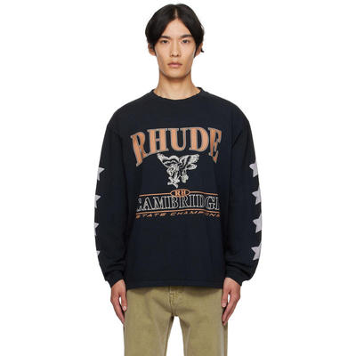 Rhude 男士 T恤 黑色 Cambridge State Champs 长袖