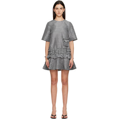 Ganni 甘尼 女士 短款连衣裙 黑色  白色 Crinkled Check 连衣裙