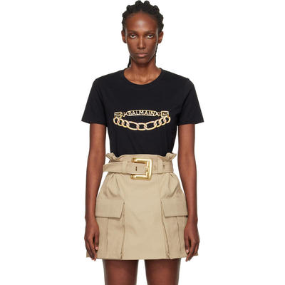 Balmain 巴尔曼 女士 T恤 黑色 Short-Sleeved Chain Print