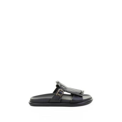 Santoni 女士 SS25 凉拖 黑色皮质流苏便鞋