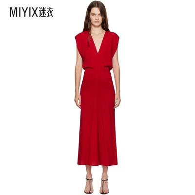 St. Agni 女款红色 Plunge Drape 连衣裙 迷衣时尚