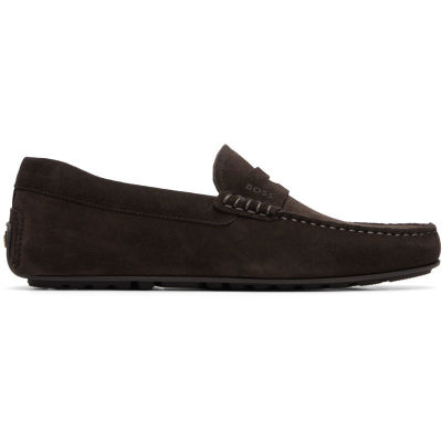 Boss 博斯 男士 乐福鞋 Suede moccasins with penny trim