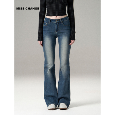 MISSCHANGE设计师品牌 美式复古微喇牛仔裤女高腰显瘦喇叭裤