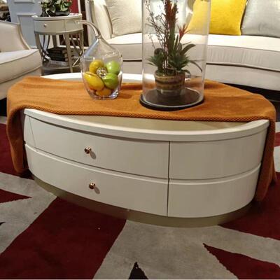 现代式轻奢椭形FVW简圆茶几客厅家用钢化玻璃面茶美桌边几设约计