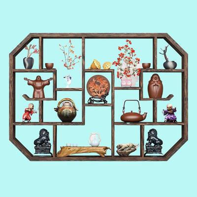 博架木中式隔断简现代客厅墙上TOJ古约新壁挂式小摆实件展示柜茶