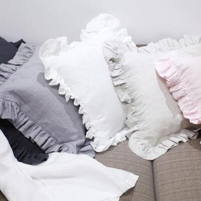 欧洲宫廷TB-40648风水方洗纯亚麻荷叶边单抱枕套枕套靠垫套不含芯