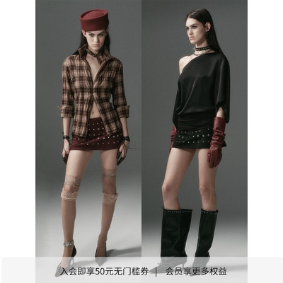 DIONYS*不规则铆钉麂皮感超短裙 设计感金属风低腰微A型半裙