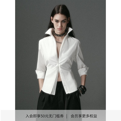 DIONYS*双层拉链可调节收腰衬衫 设计感正肩七分袖上衣