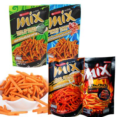 泰国进口零食VFOODS MIX脆脆条海苔烟熏肉香辣鸡咖喱蟹味60g/袋