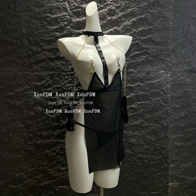 性感网纱链条御姐透视挂脖睡裙