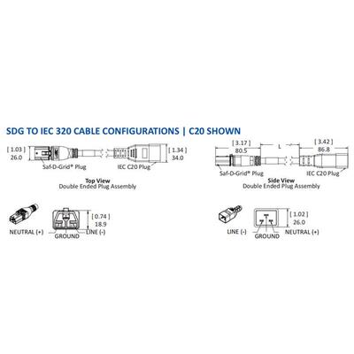 Saf-D-Grid转 C20 C14连接器欧标国标16A插头直流DC 400V电源线