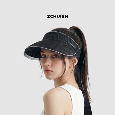 ZCHUIEN防晒运动空顶帽草编黑色