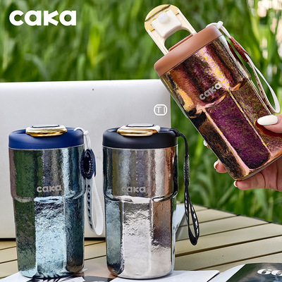 caka茶卡纯钛保温杯咖啡便携手提直饮温显钛杯车载随行男女杯子
