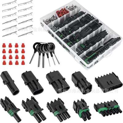 376PCS盒装1-6孔德尔福汽车防水连接器公母线束插头套件
