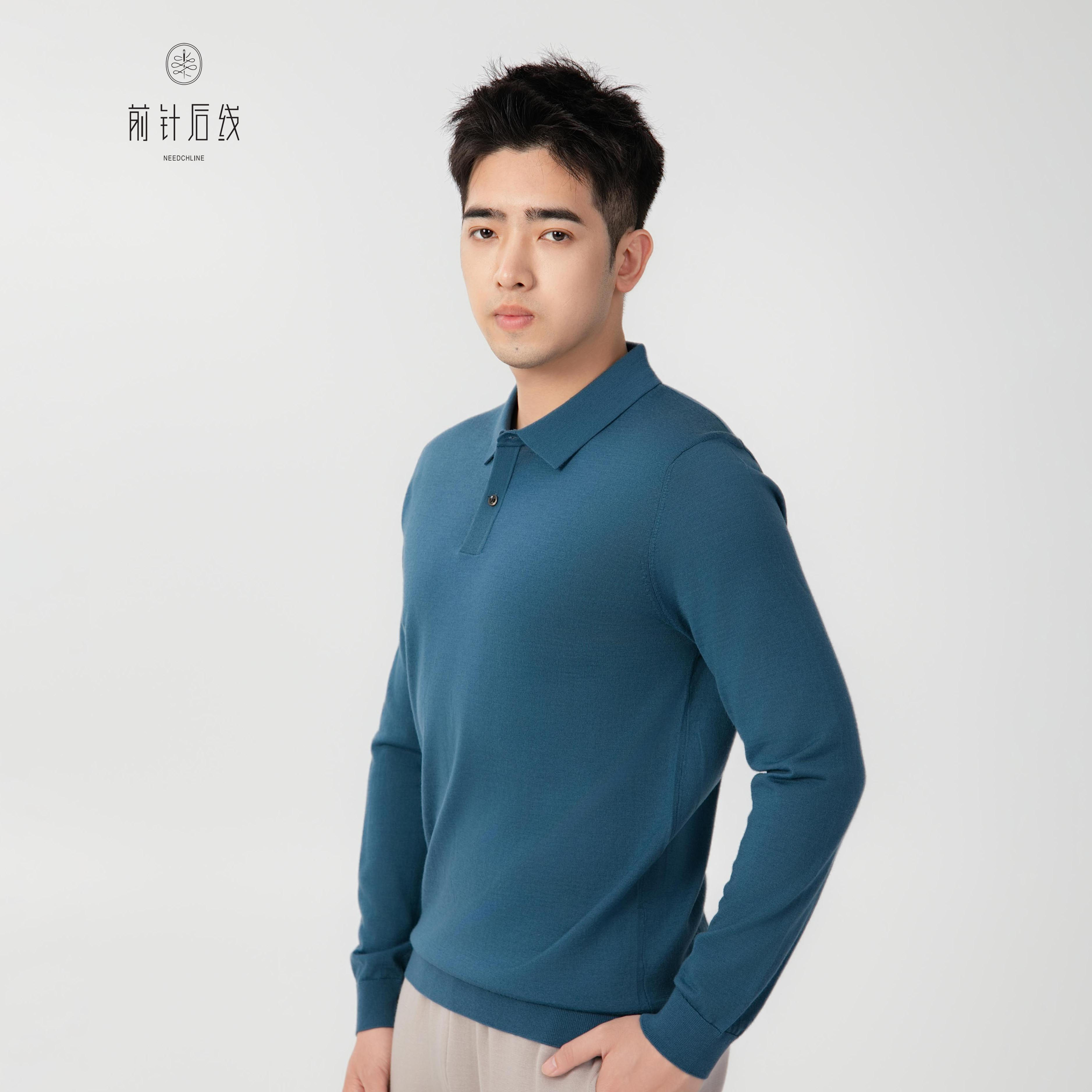 前针后线纯羊毛男士羊毛衫可翻领长袖可机洗男秋冬保暖商务针织