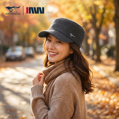 七匹狼秋冬保暖平顶帽显脸小软檐帽子慵懒风鸭舌帽