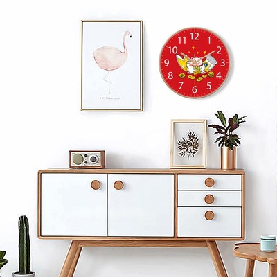 招财猫挂钟客厅家用商店生意餐馆挂墙表红色静音时钟门市店铺钟表