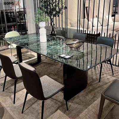 鸿简福嘉月长DRE方形石餐桌高端极约奢石天然大石网理红长奢方形