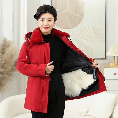 羊毛棉袄皮毛一体中老年加厚羊皮袄冬季妈妈奶奶女士外套棉衣棉服