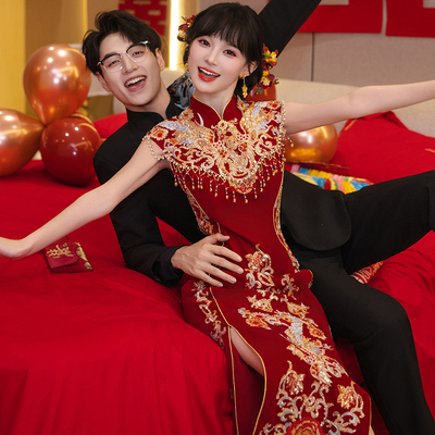 新娘秀禾服旗袍无袖显瘦