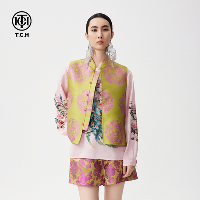 TCH 2024秋季新款时尚印花双面马甲女重工无袖潮流坎肩T72C016001