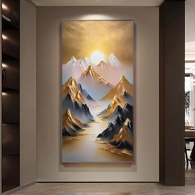 纯手绘日照金山大芬村油画入户玄关装饰画轻奢高级感走廊过道挂画