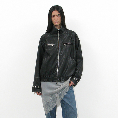 韩国正品2025SS新款做旧皮衣