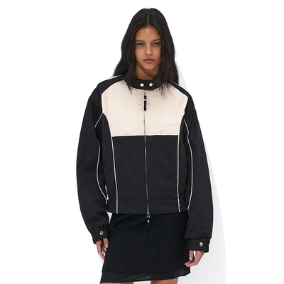 休闲百搭短款双拉链拼色短外套