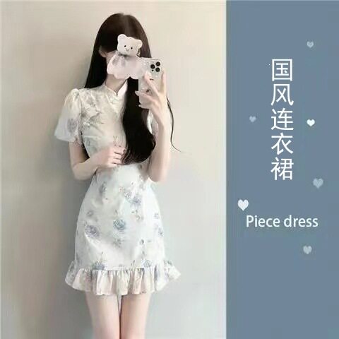 小众改良旗袍国风碎花裙设计感夏季气质收腰新中式温柔连衣裙子女