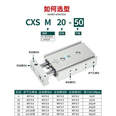 星辰气动双轴双杆气缸TR/CXSM6/10/15/20/25/32-10-20-50-75-100S