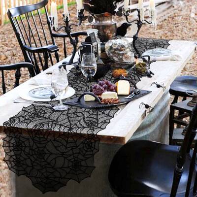 极速Hallowee Spider Web Black Table Runner LaceR Tablecloth