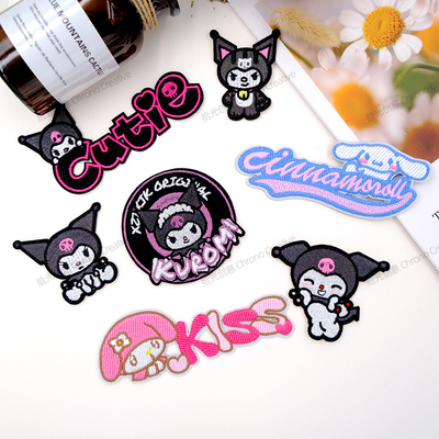 刺绣布贴卡通酷洛米英文服装背包手机壳装饰自粘款可缝补丁贴