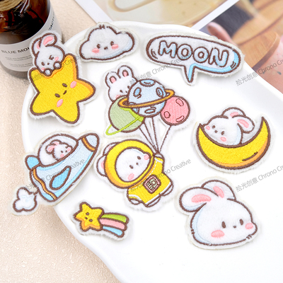 卡通小兔子自粘可缝刺绣布贴