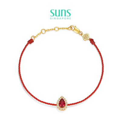suns 灵蛇系列 满钻水滴型蛇眸红绳手链 银材质18K金色