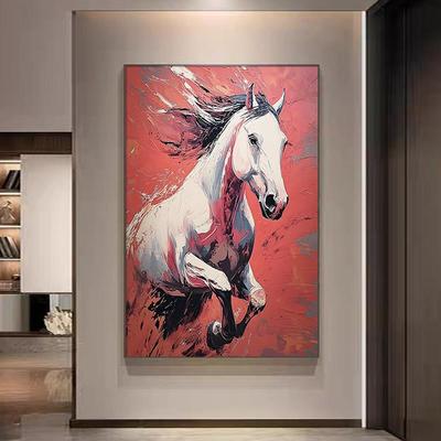 马到成功入户玄关装饰画纯手绘大芬村油画轻奢高级感走廊过道挂画