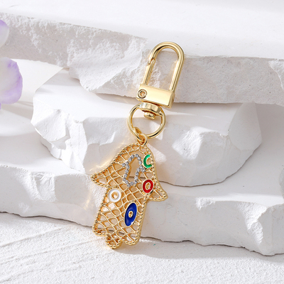 极速Zircon Hollow Evil Eye Hamsa HandH Keychain Key Ring Fri