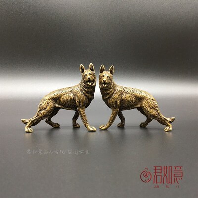 新品实心铜狼一对铜艺微雕黄铜草原狼小铜狼N摆件动物桌面摆件铜