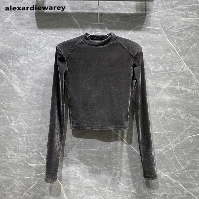 高级感丝绒上衣短款打底衫T恤女