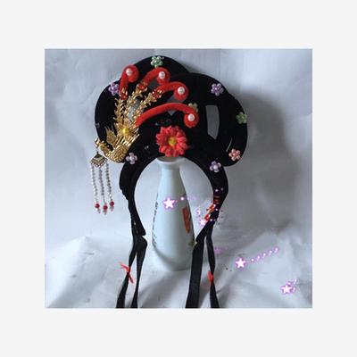 唱戏头饰头戴戏剧戏曲假发头饰黄梅戏头饰花旦丫环全套古风头套