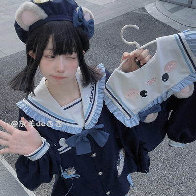 现货原创-贪吃鼠鼠-原创Jk幼稚园 显白学院风软妹裙 可爱绀色制服